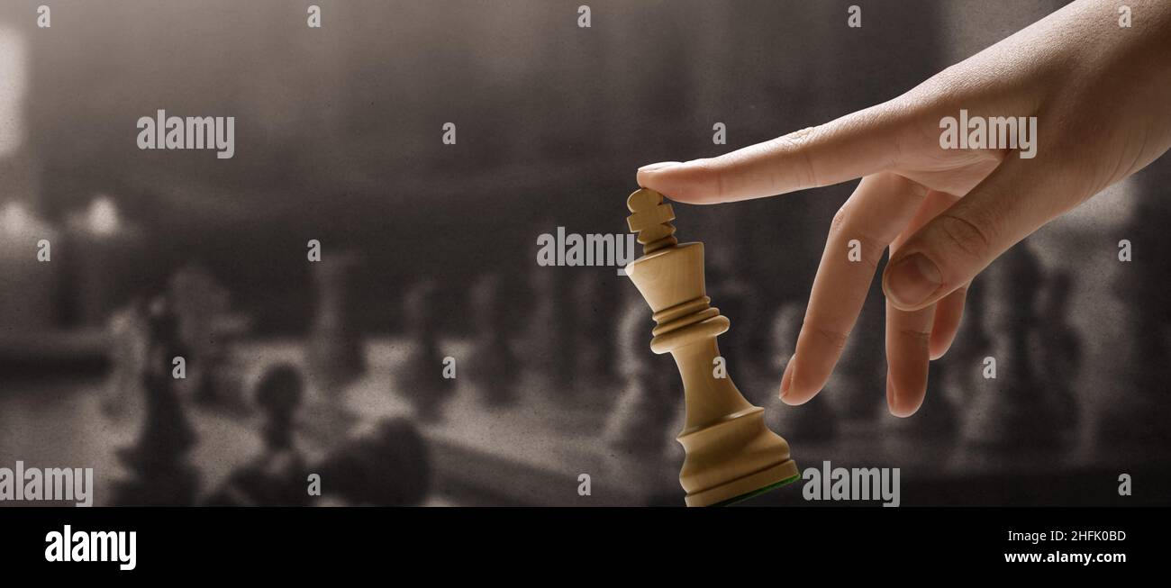 Chess player pushing the king, checkmate concept, chess game tournament ...