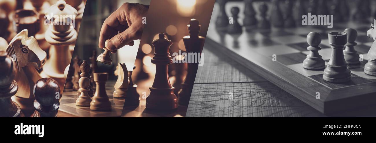 Chess game: luxury wooden chess set and player moving pieces on the ...