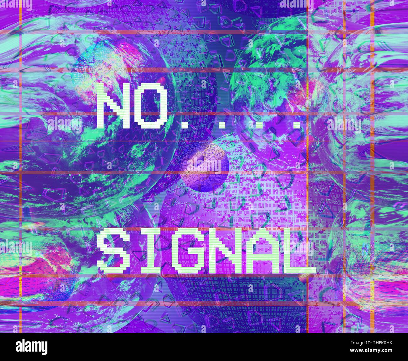 No signal detected, distorted glitch screen effect, no signal font, led ...