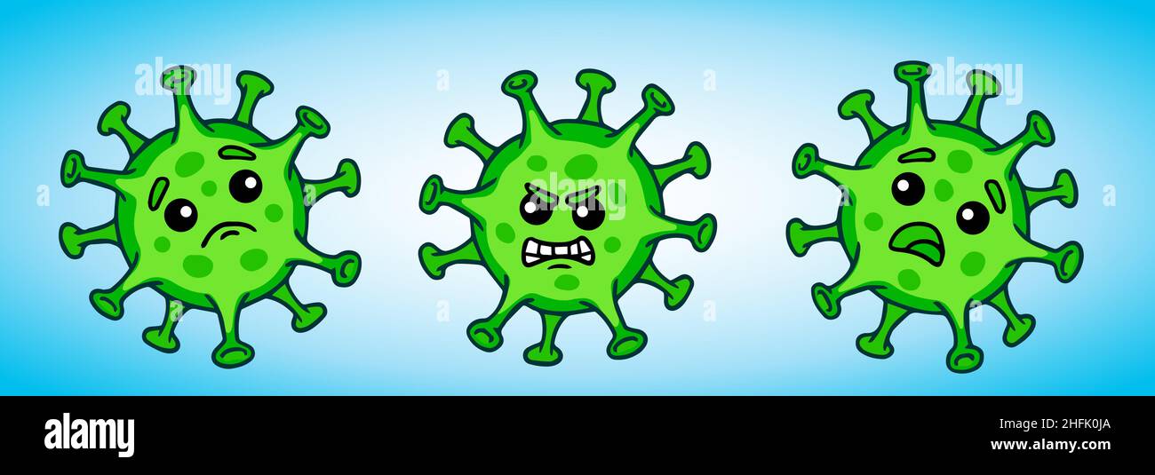 Virus pandemic. Set of green Vector character in a cartoon style with ...