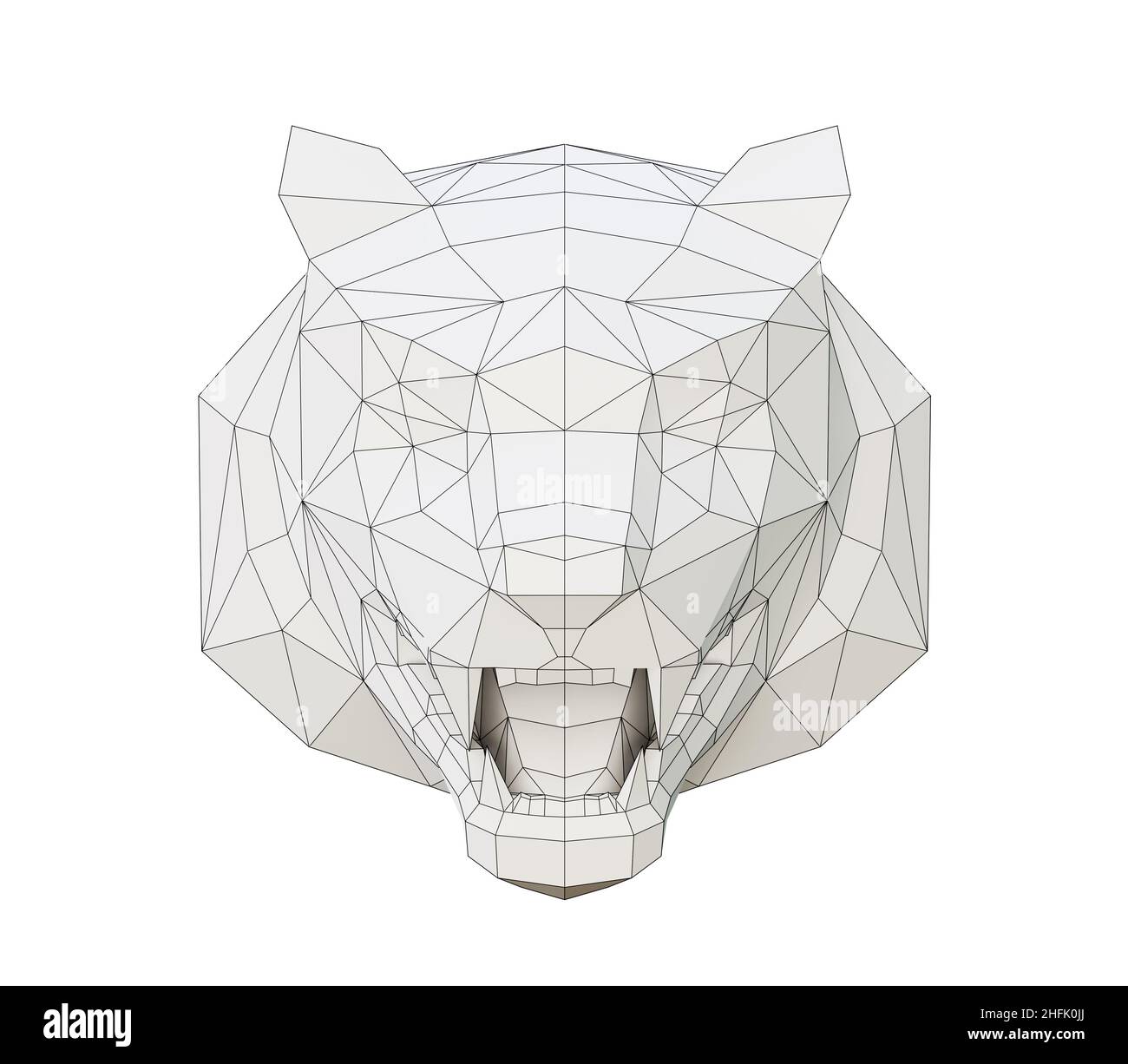 Wireframe low poly tiger head in full face, 3d rendered Stock Photo - Alamy