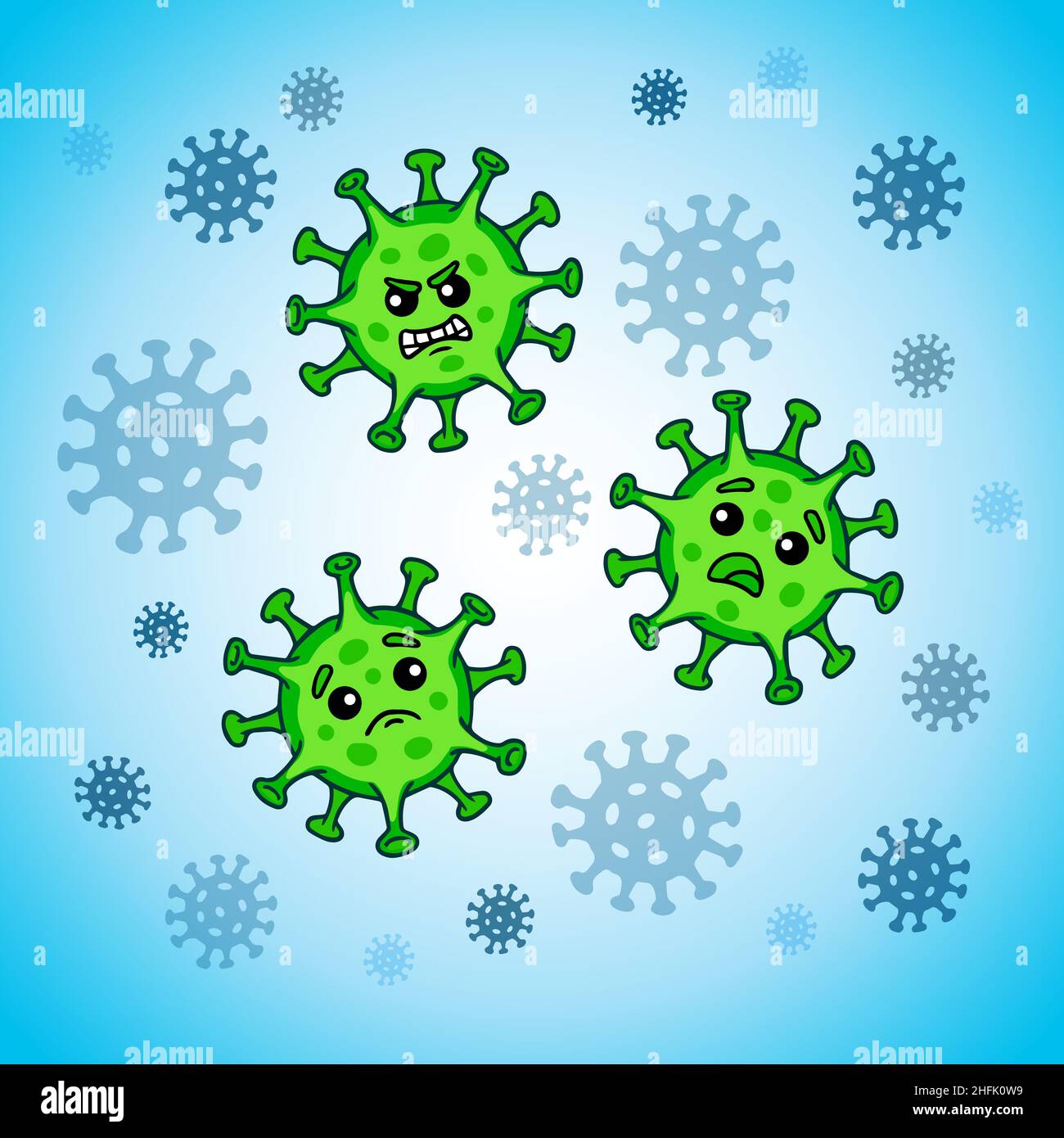 Virus pandemic. Set of green Vector character in a cartoon style with ...