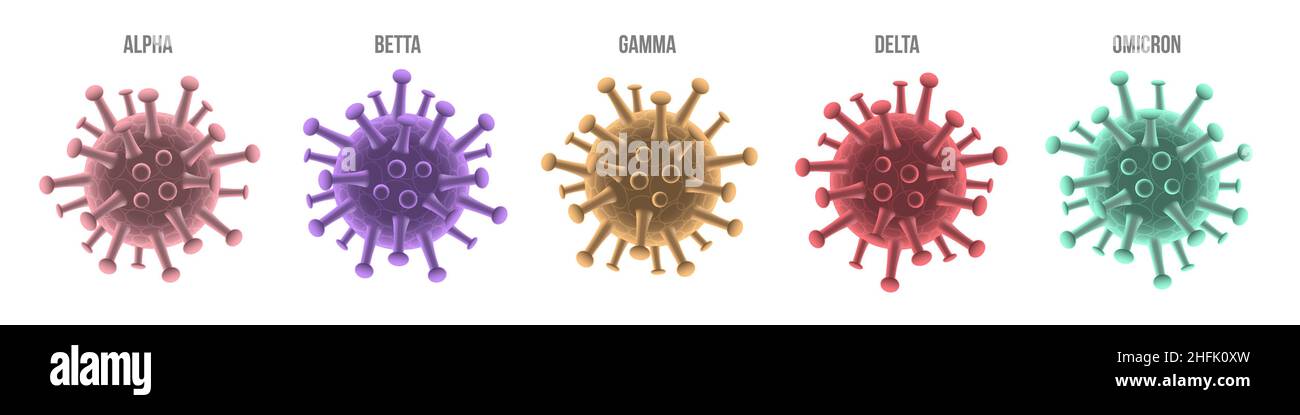 Coronavirus icons, variants of corona virus from Greek alphabet vector ...