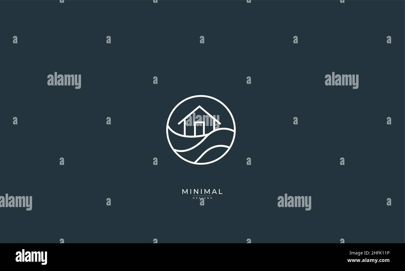 A line art icon logo of a wave with a house, island house Stock Vector ...