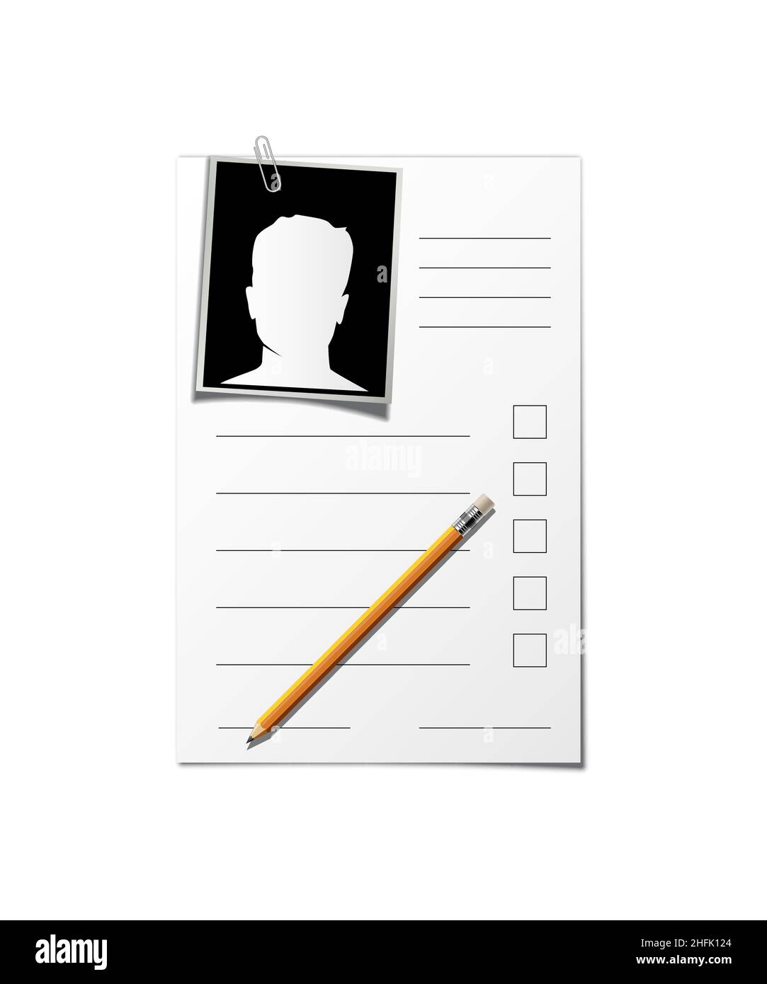 Cv form, paper document with photo vector illustration. Realistic 3d ...