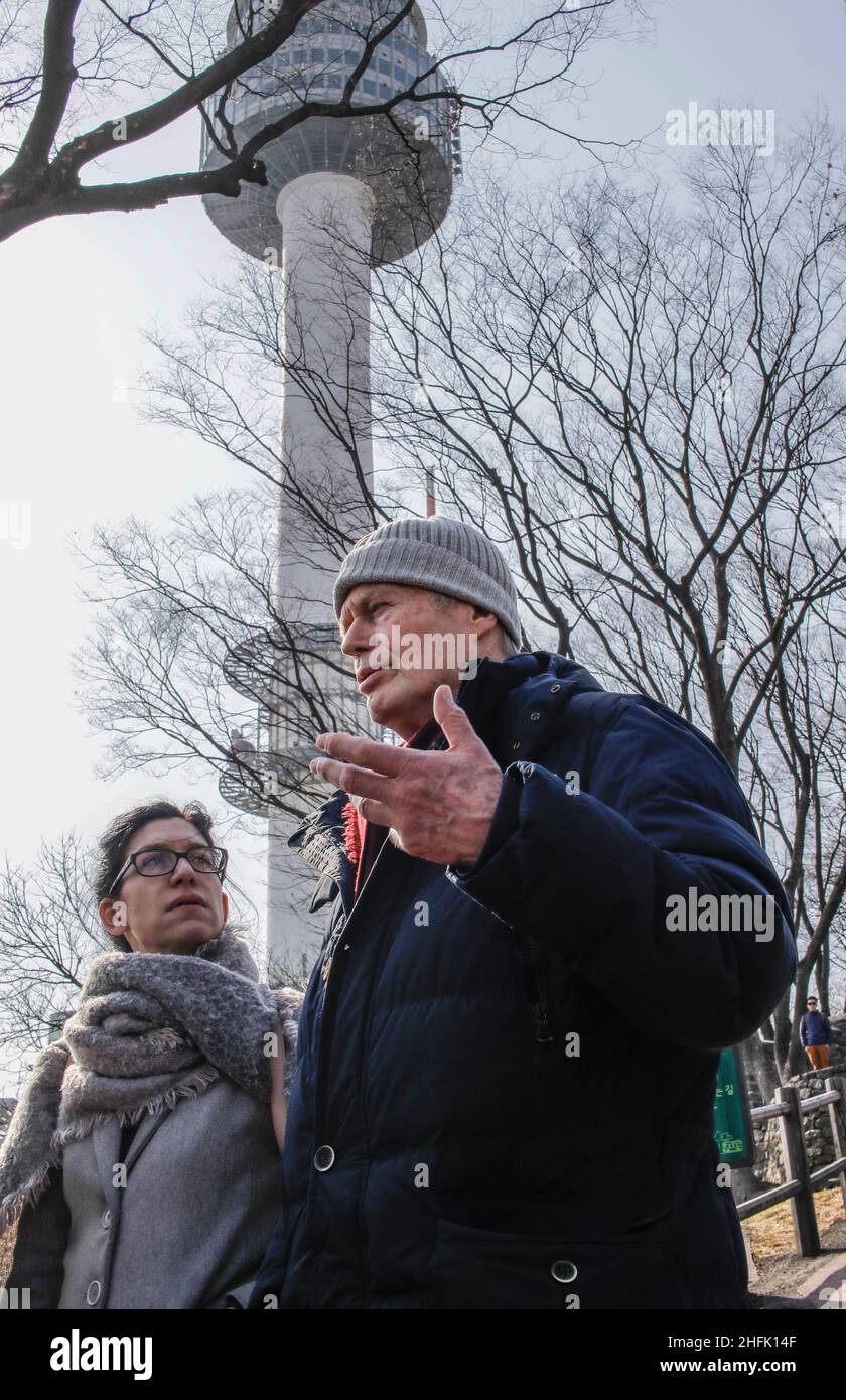 March 11, 2018-Seoul, South Korea-Jean Mari Le Cl zio and his travel ...