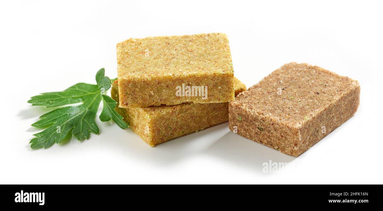 various instant broth cubes isolated on white background Stock Photo ...