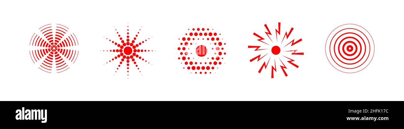 Pain location symbols set. Vector red ache pointing signs isolated on ...
