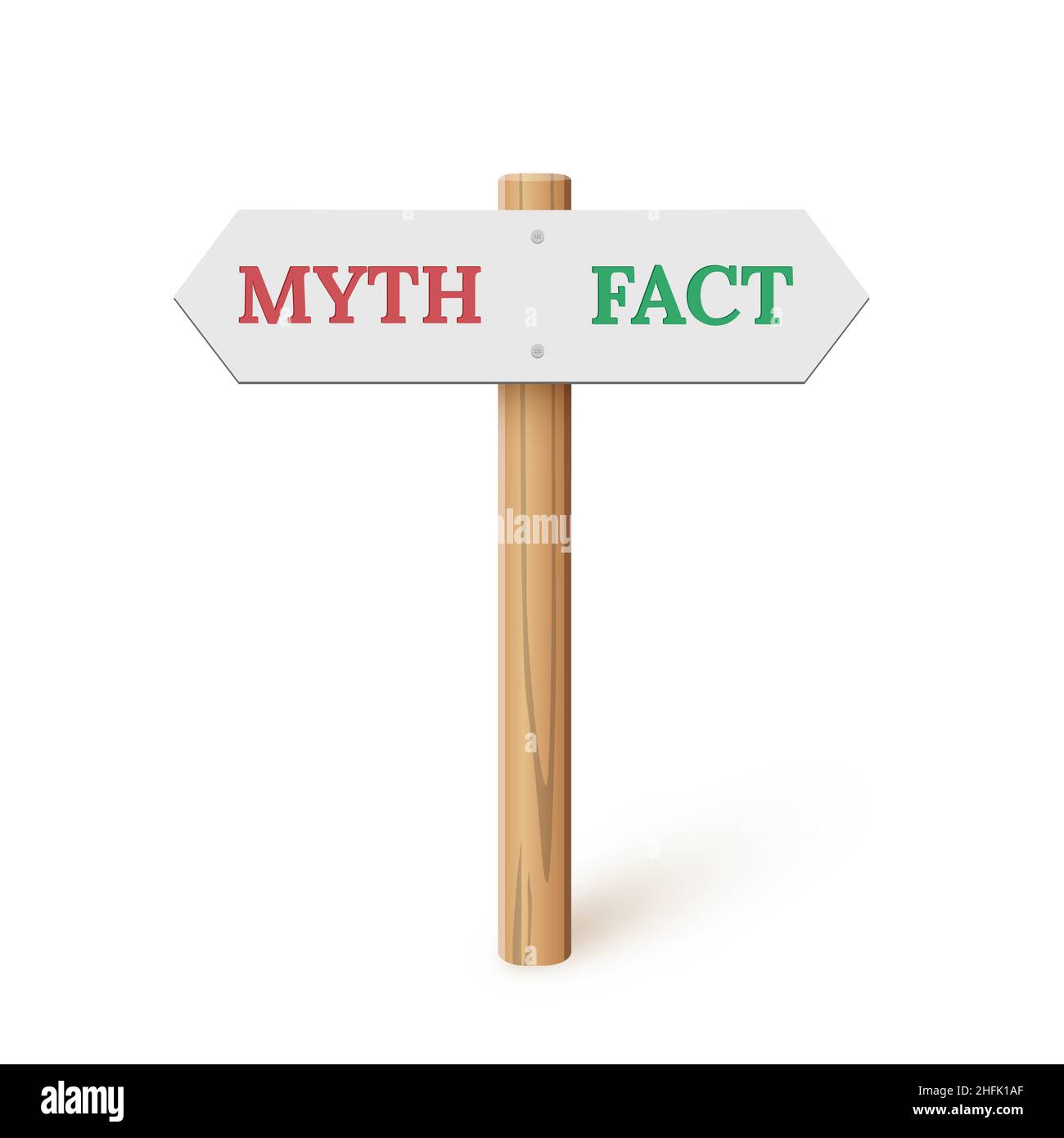 Sign direction with myth and fact vector illustration. 3d wooden ...