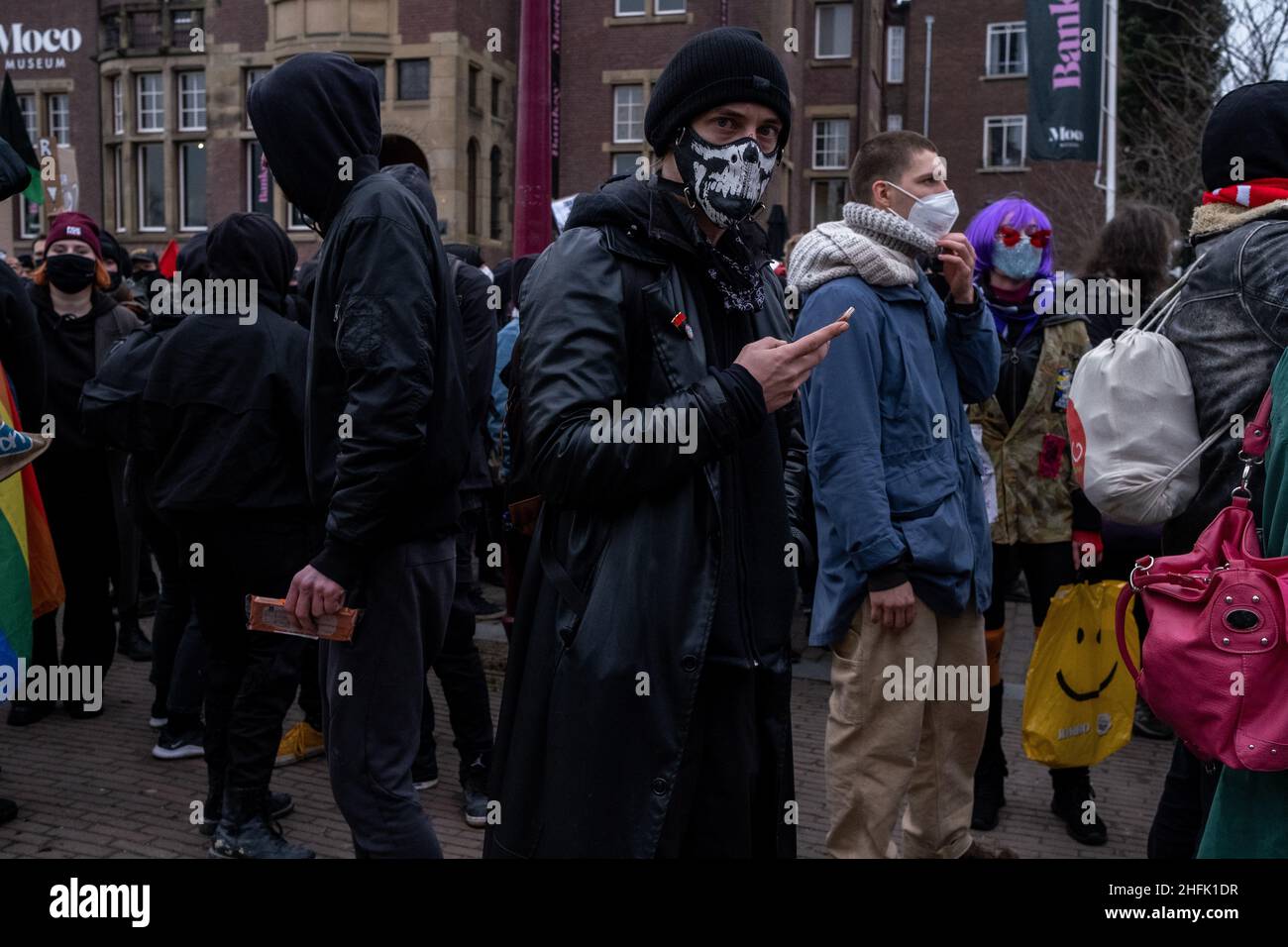 Netherlands, Amsterdam on 16/01/2022. Protest against covid-19 ...