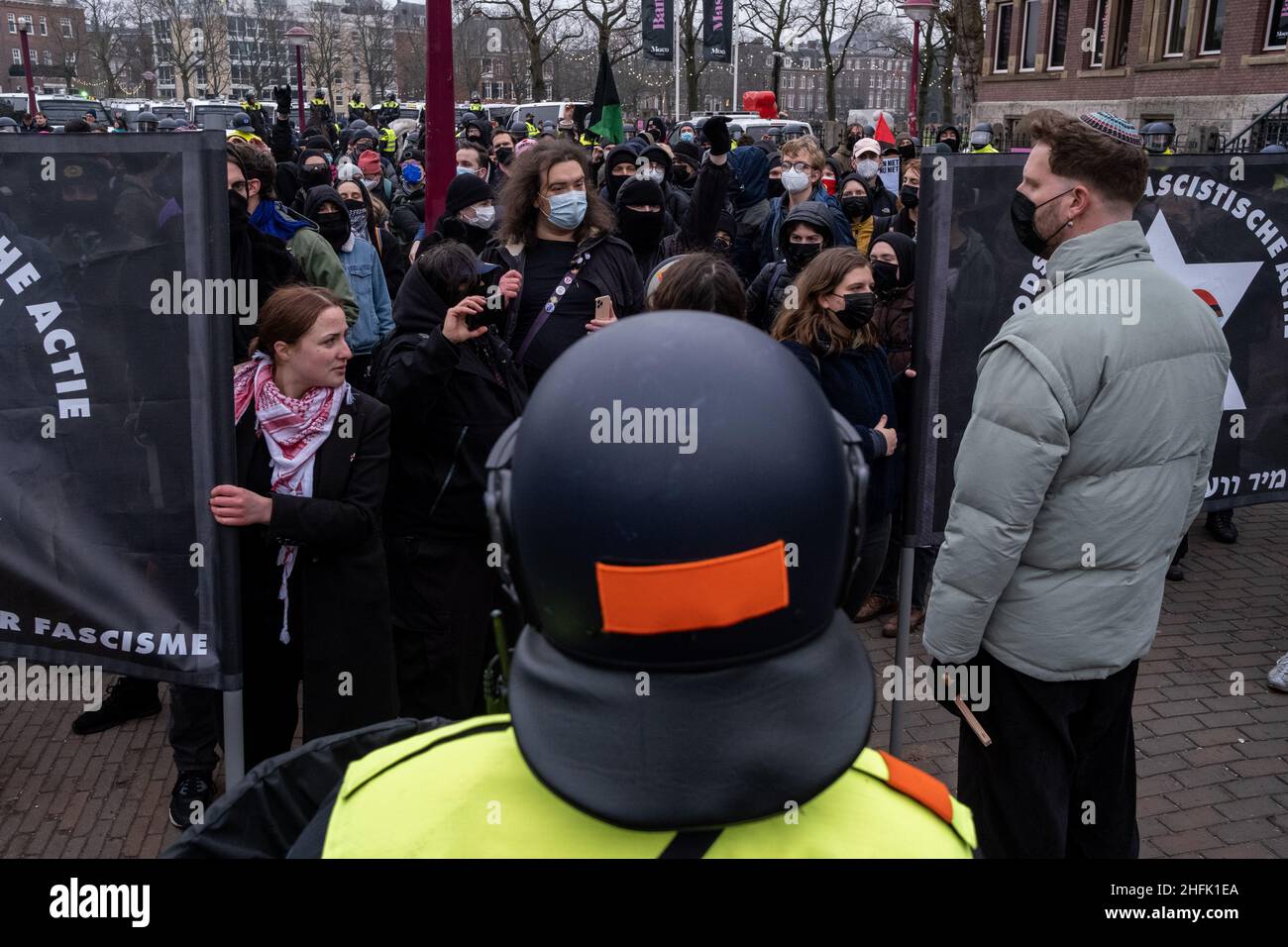 Netherlands, Amsterdam on 16/01/2022. Protest against covid-19 ...