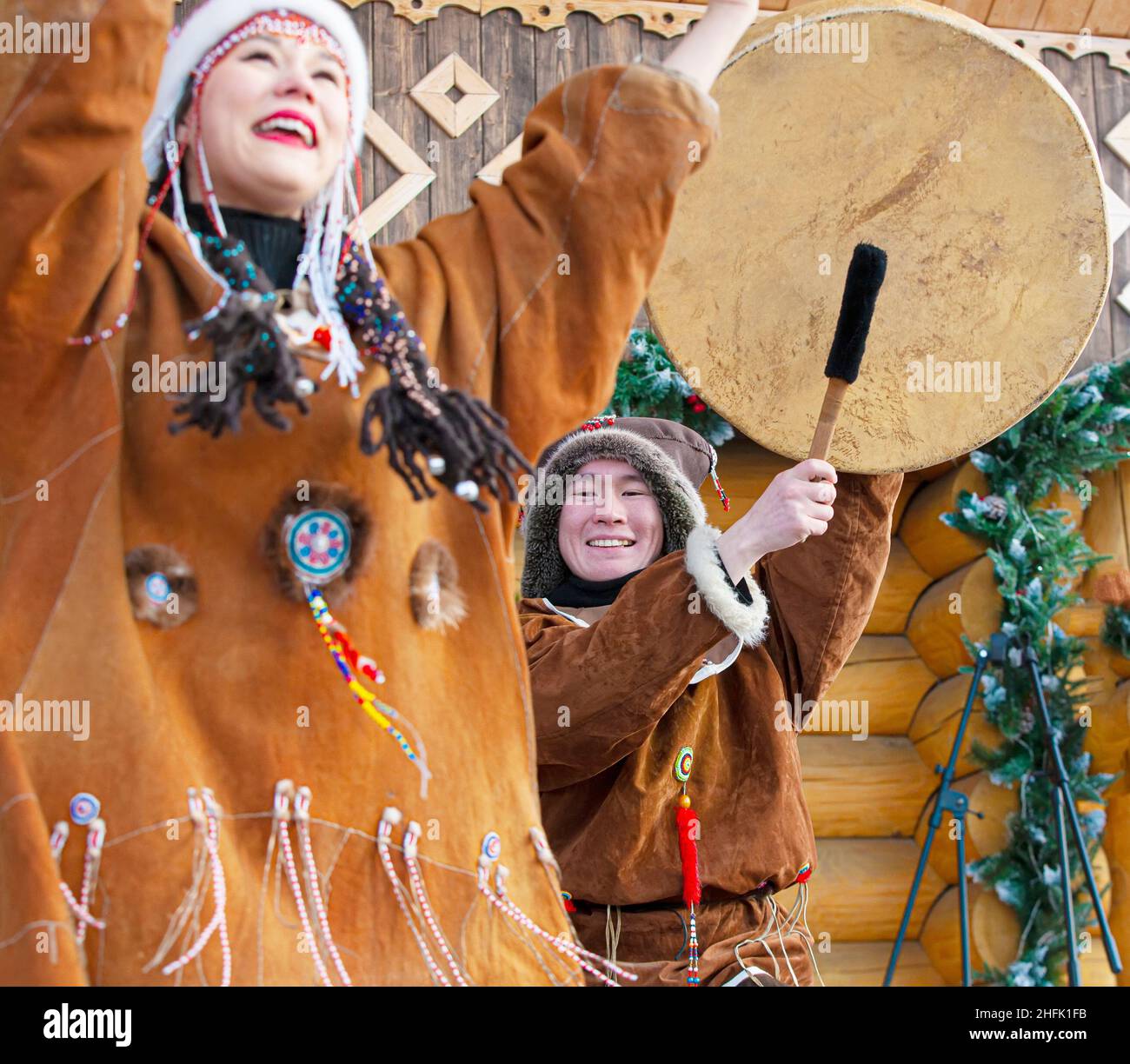 Folk ensemble performance in dress of indigenous people of Kamchatka ...