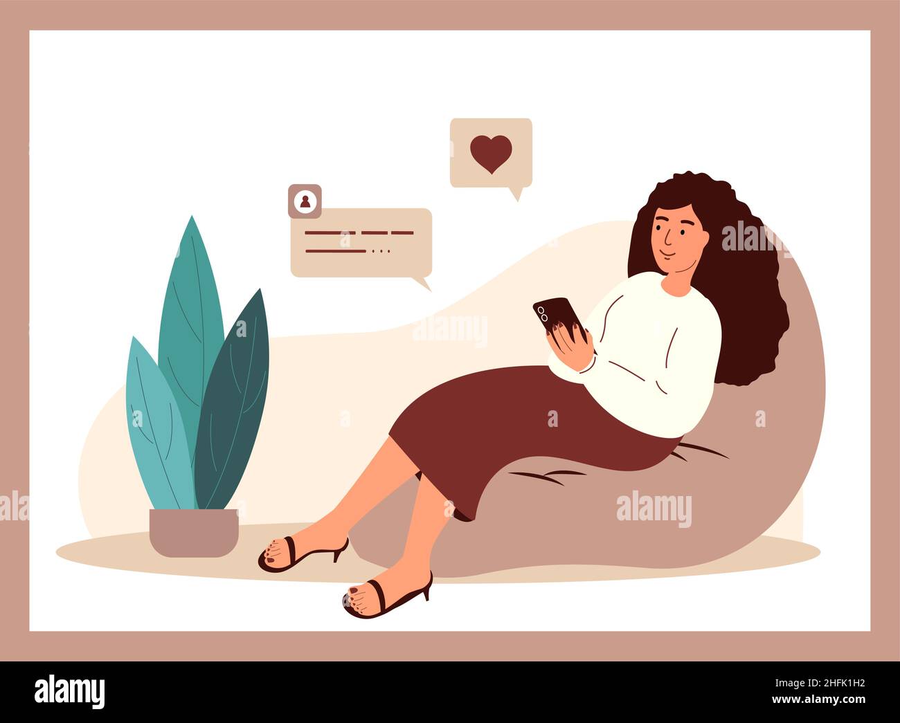 Woman texting messages, using mobile phone.Relaxing and chatting Person ...