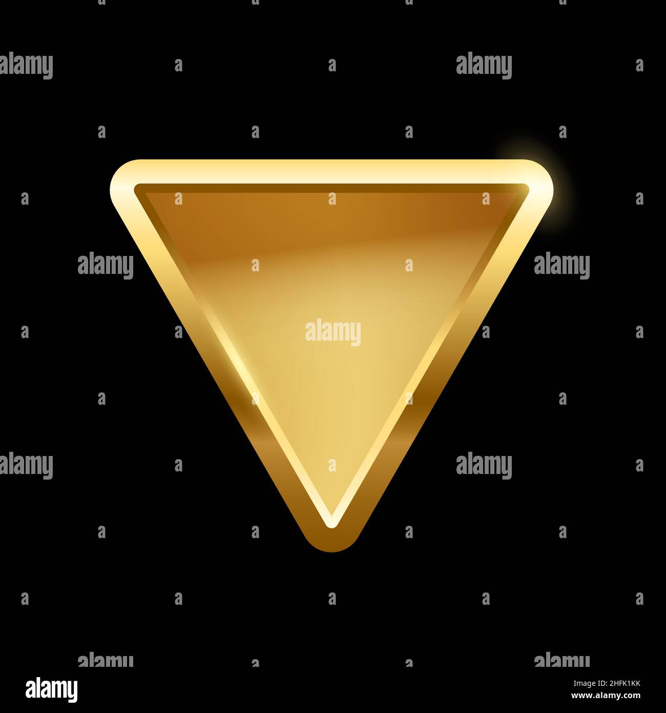 Gold triangle button with frame vector illustration. 3d golden glossy ...