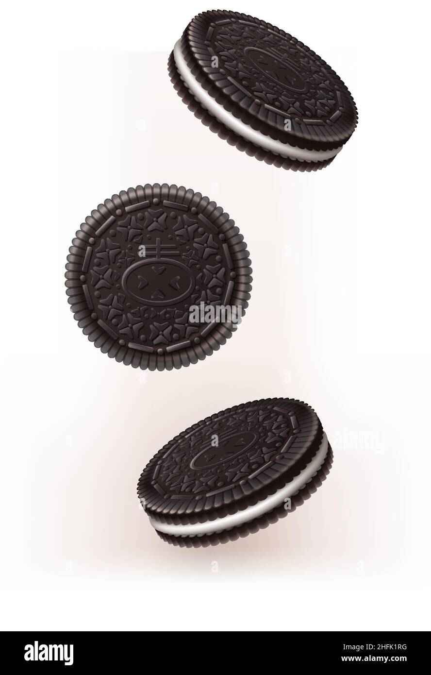 3d realistic vector icon. Falling chocolate cookies. Isolated on white ...