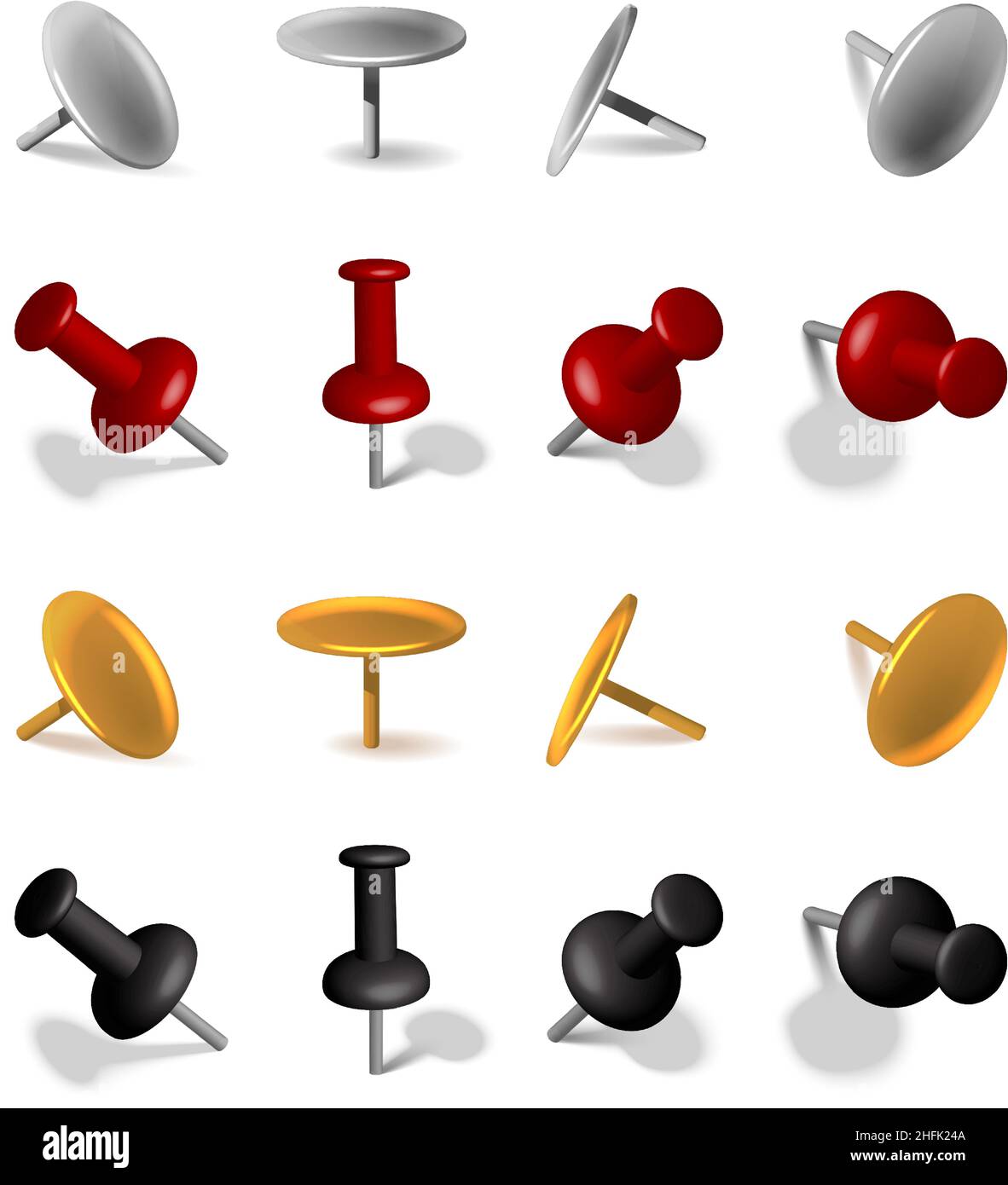 3d realistic vector icon collection. Paper pins in different shapes and ...
