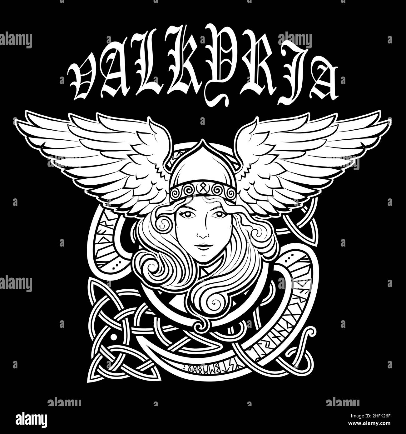 Viking Design. Valkyrie in a winged helmet. Image of Valkyrie, a woman ...