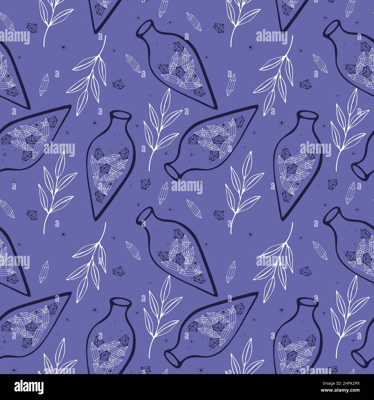 Pattern potion crystals magic bottle witchcraft magic, Very Peri color ...