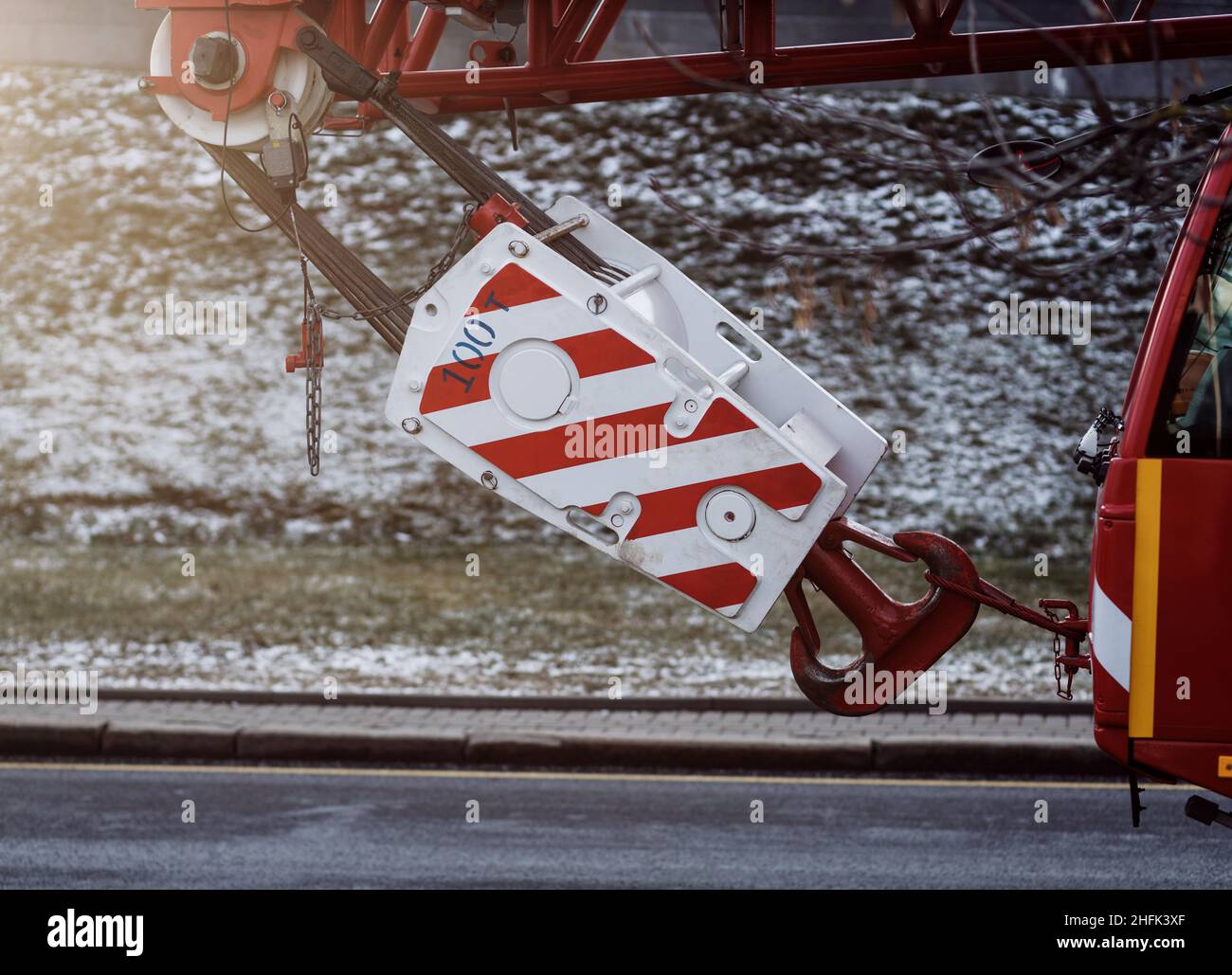 Truck crane. lifting equipment. rescue special equipment Stock Photo ...