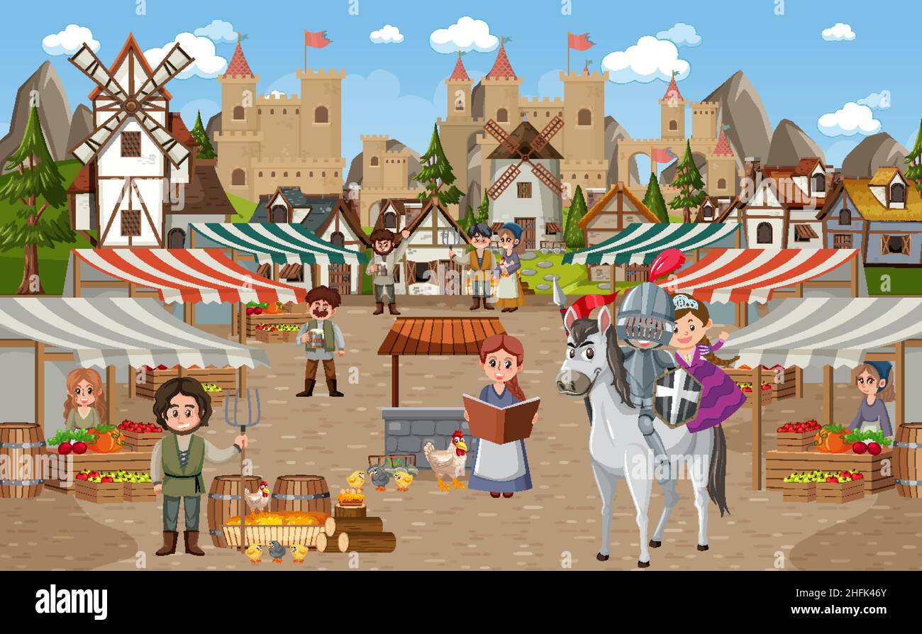 Medieval market drawing Stock Vector Images - Alamy