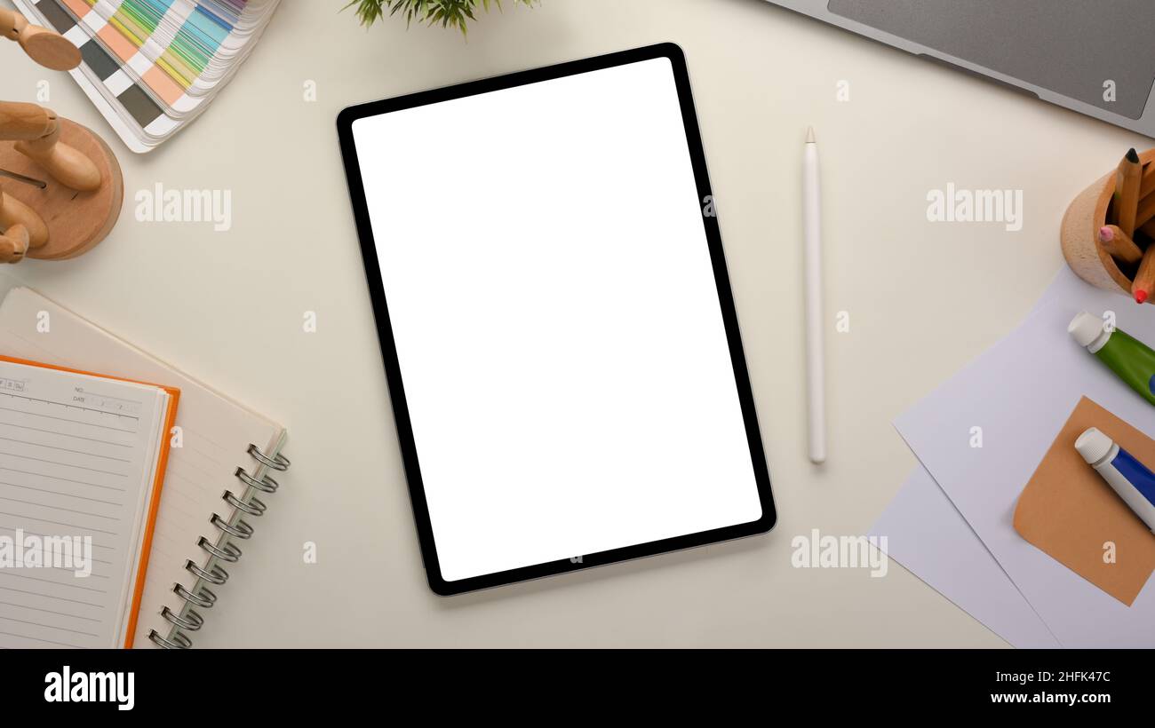 Graphic design student working table concept with digital tablet ...