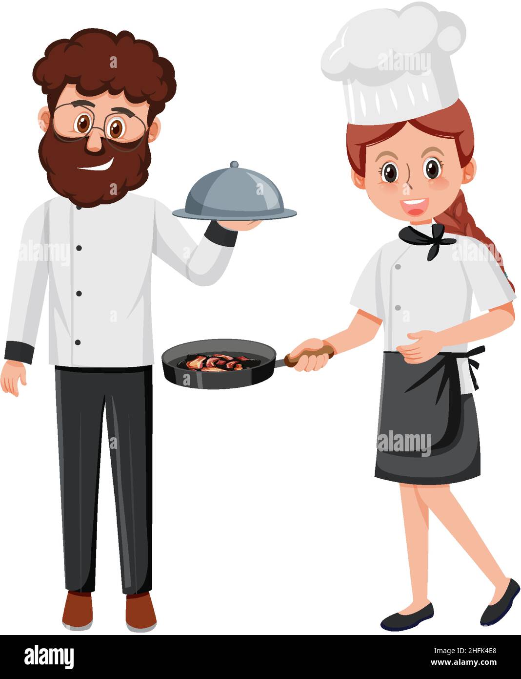 Chef and waiter cartoon character on white background illustration ...