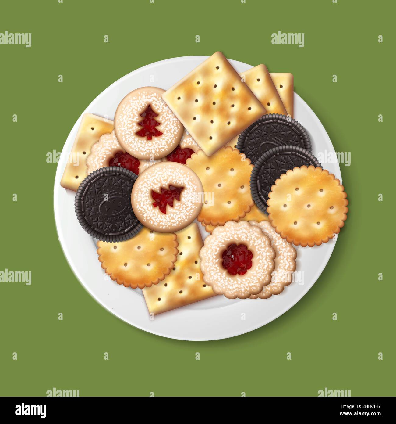 3d Vector realistic illustration. Different types of cookies on the ...