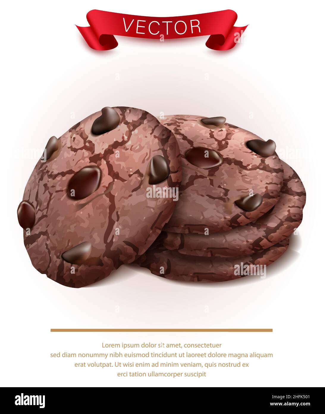 realistic vector icon. Chcolate chip cookie in side and front view ...