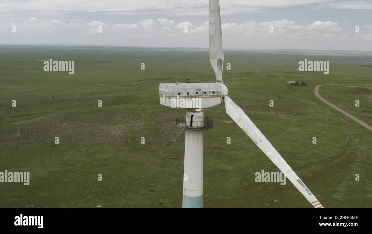 Aerial view of powerful Wind turbine farm for energy production. Wind ...