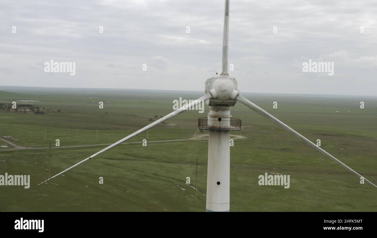 Aerial view of powerful Wind turbine farm for energy production. Wind ...