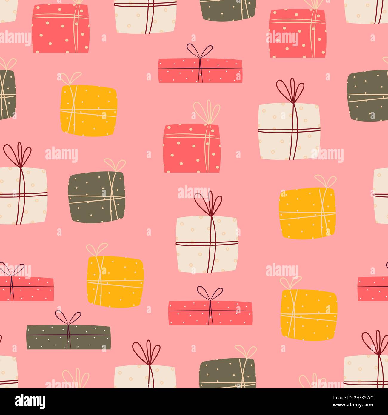 Gift boxes seamless pattern. Vector print flat cartoon style Stock ...