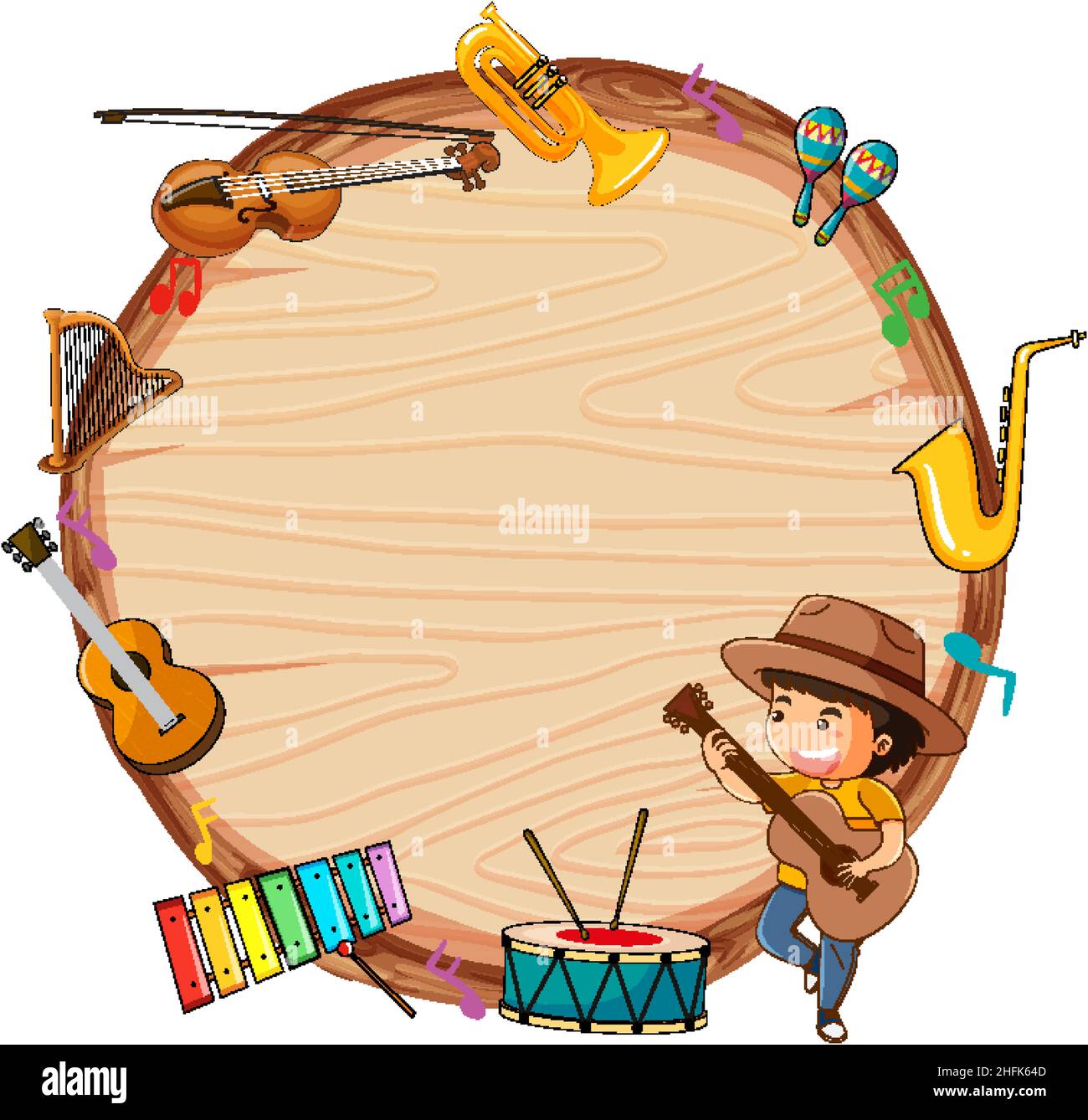 Empty wooden board with musical instruments illustration Stock Vector ...