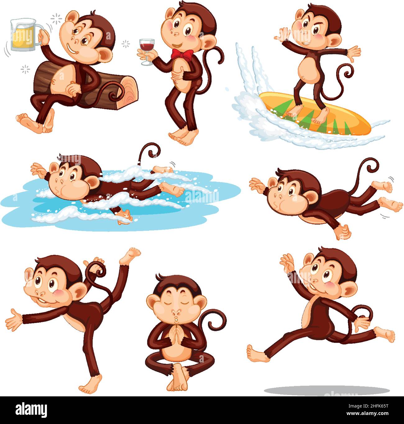 Set of funny monkeys doing different activities illustration Stock ...