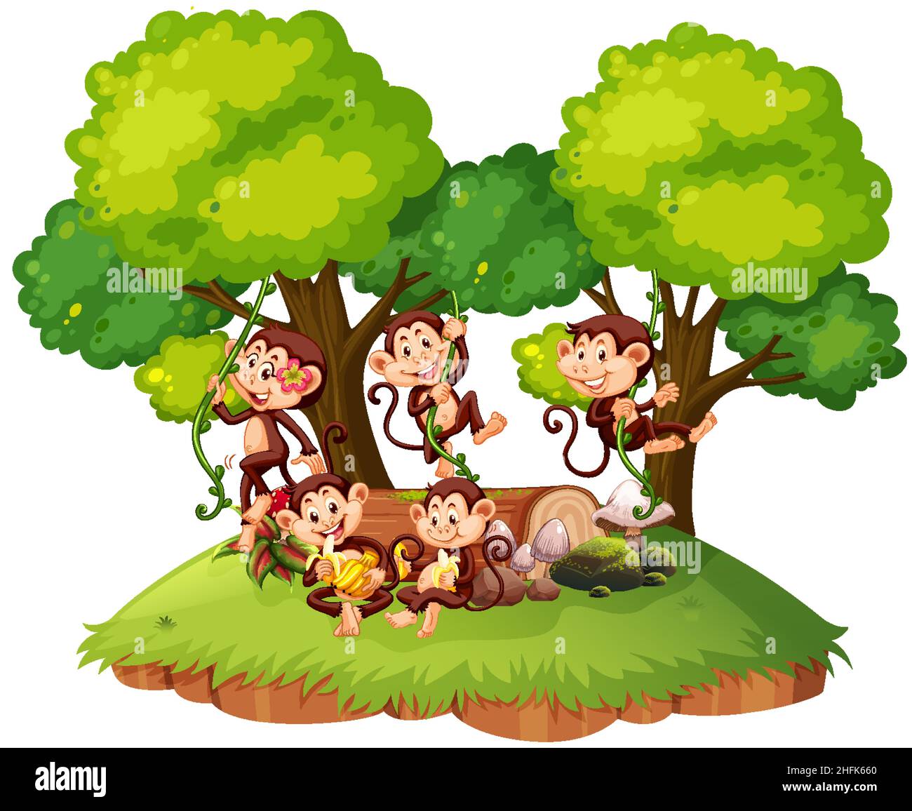 Isolated forest with naughty monkeys illustration Stock Vector Image ...