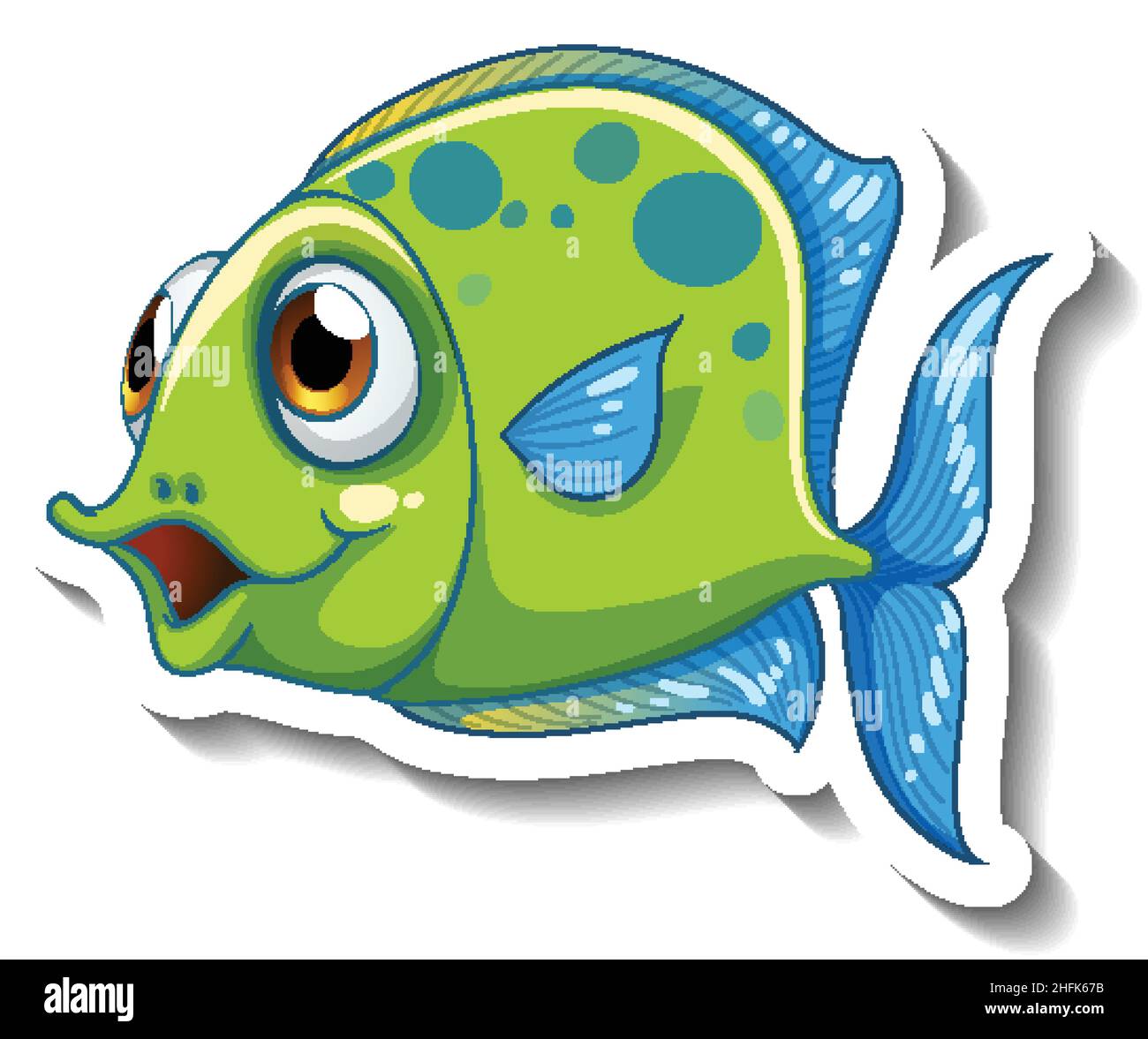 Sea Animal Cartoon Sticker with Cute Fish illustration Stock Vector ...