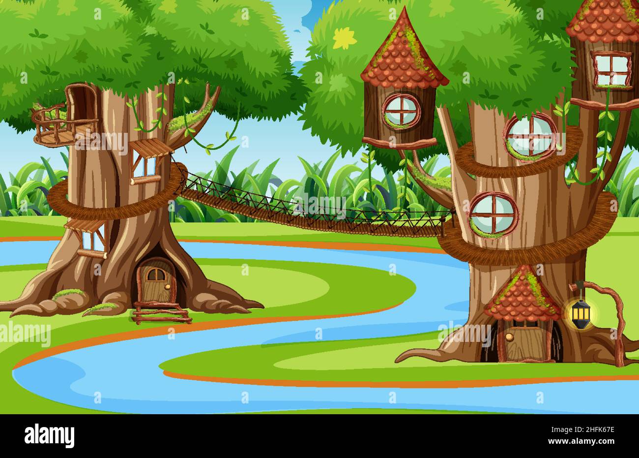 Fantasy tree house in the forest illustration Stock Vector Image & Art ...