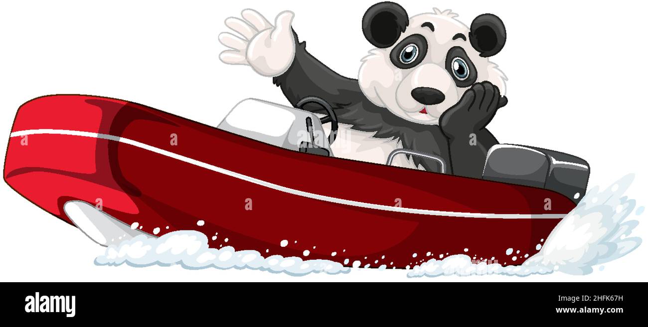 Panda on a motor boat in cartoon style illustration Stock Vector Image ...