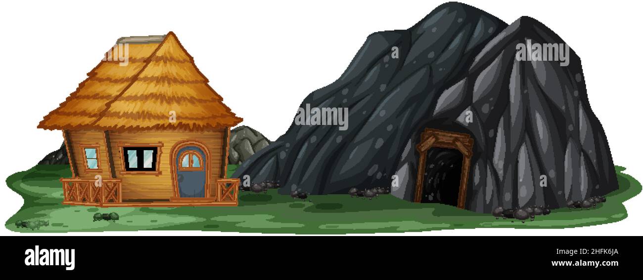 A cottage beside a rock cave illustration Stock Vector Image & Art - Alamy