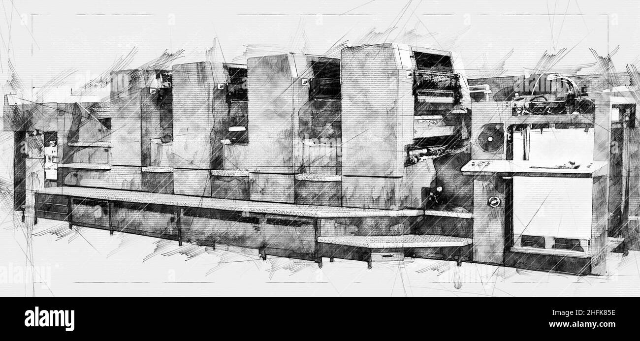 Illustration Sketch of a Offset printer Stock Photo - Alamy