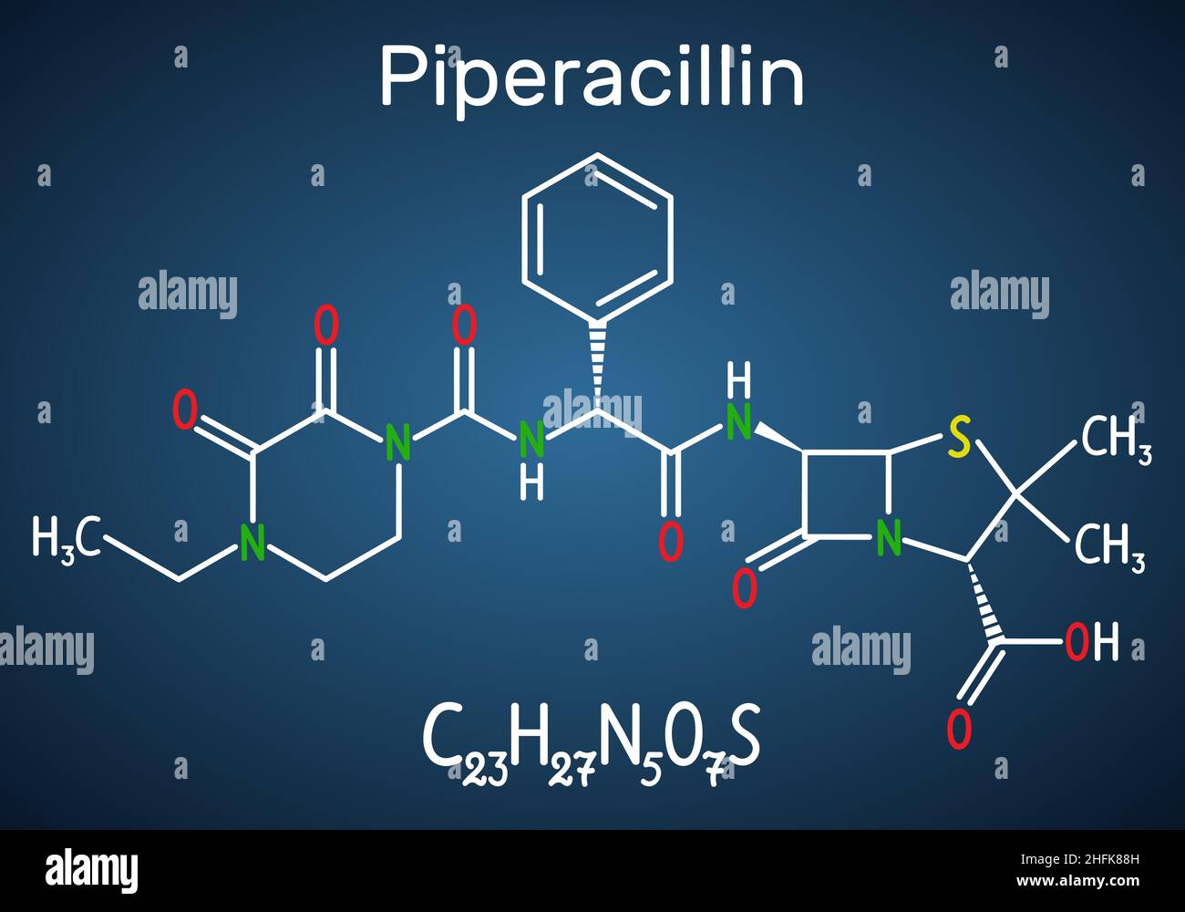 Piperacillin molecule. It is antibiotic drug. Structural chemical ...