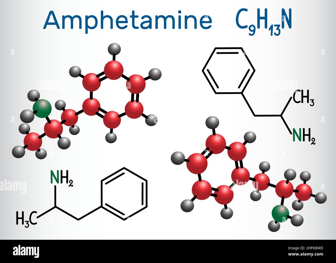 Amfetamine (amphetamine, C9H13N) molecule, is a potent central nervous ...