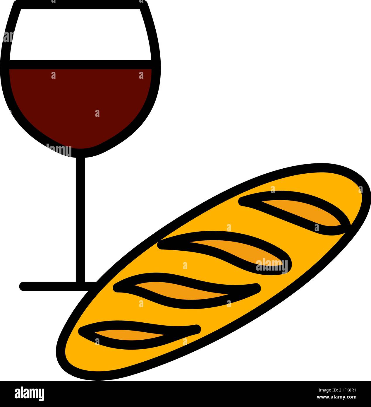 Easter Wine And Bread Icon. Editable Bold Outline With Color Fill ...