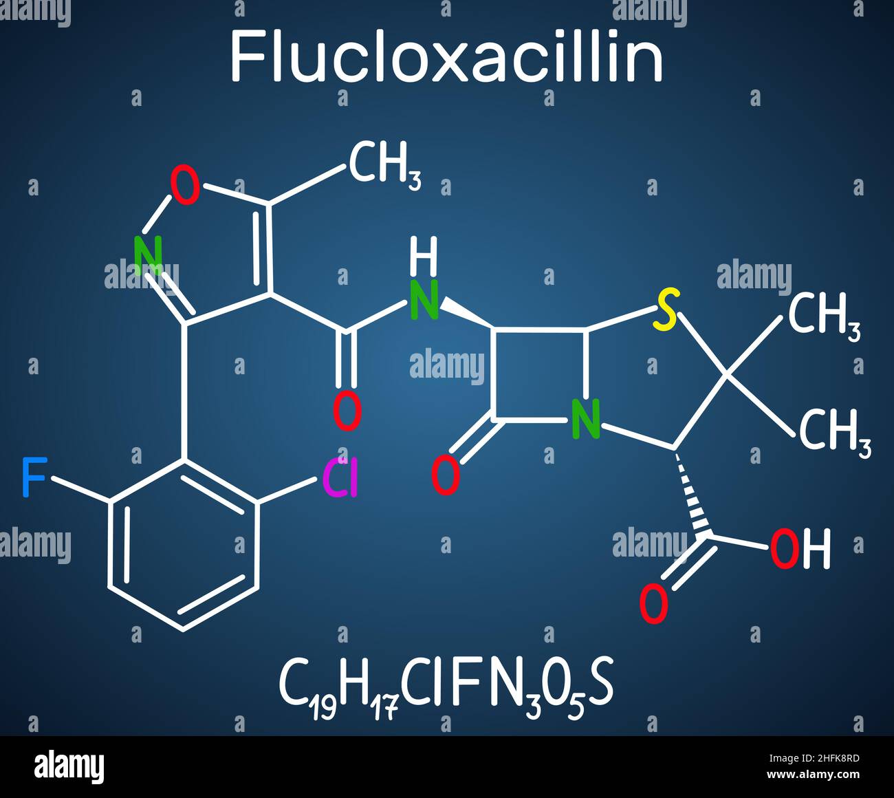 Flucloxacillin (floxacillin) molecule. It is beta-lactam antibiotic of ...
