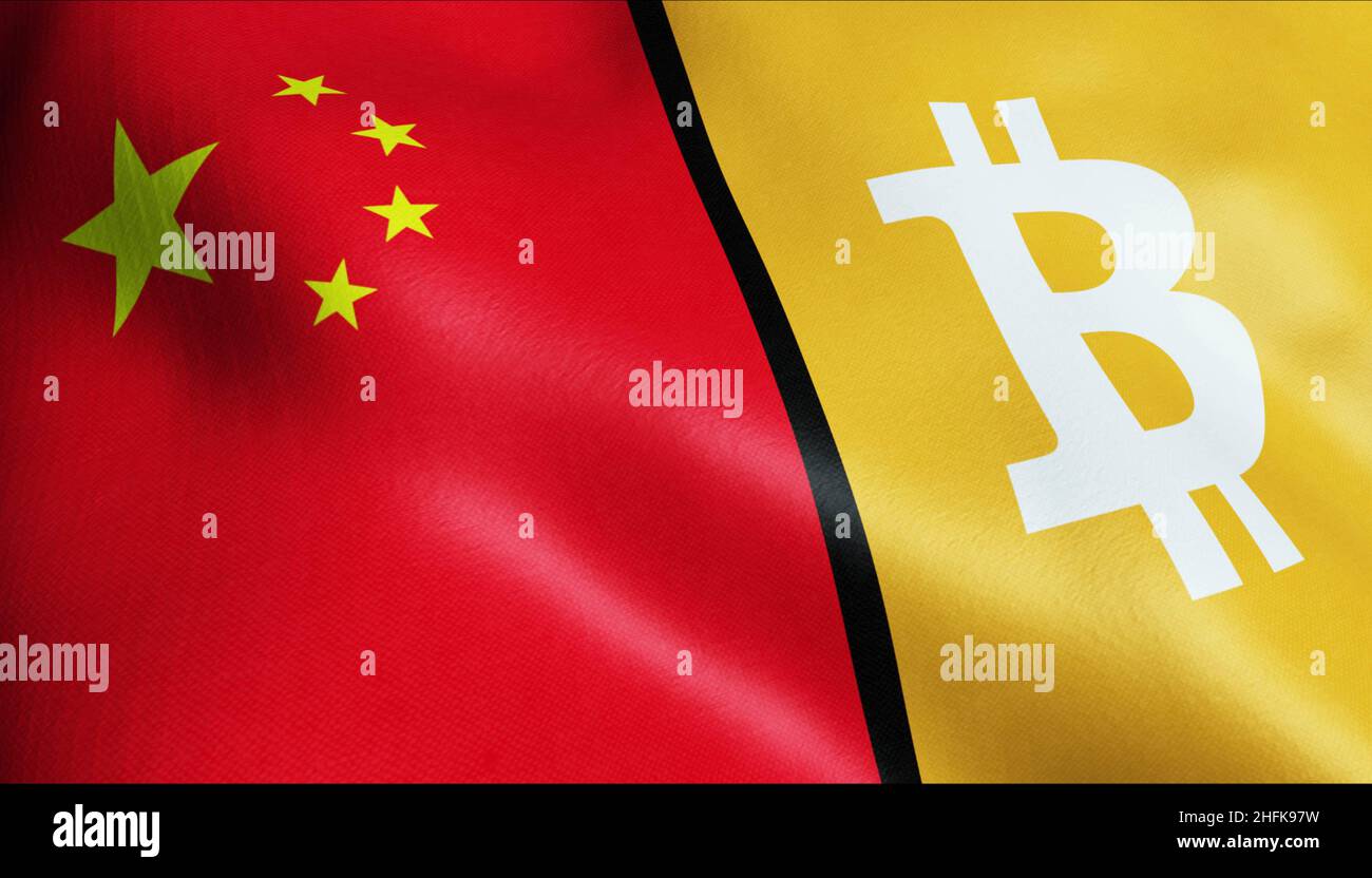 3D Illustration of waving Bitcoin and China flag Stock Photo - Alamy