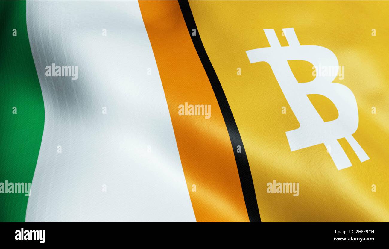 3D Illustration of waving Bitcoin and Ireland flag Stock Photo - Alamy