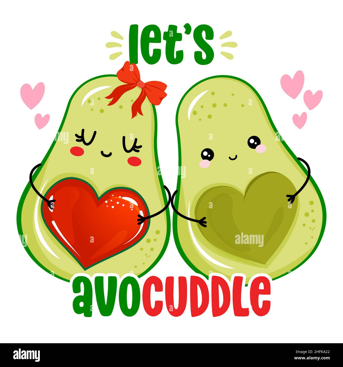 Let's Avo Cuddle - Cute hand drawn avocado couple illustration kawaii ...