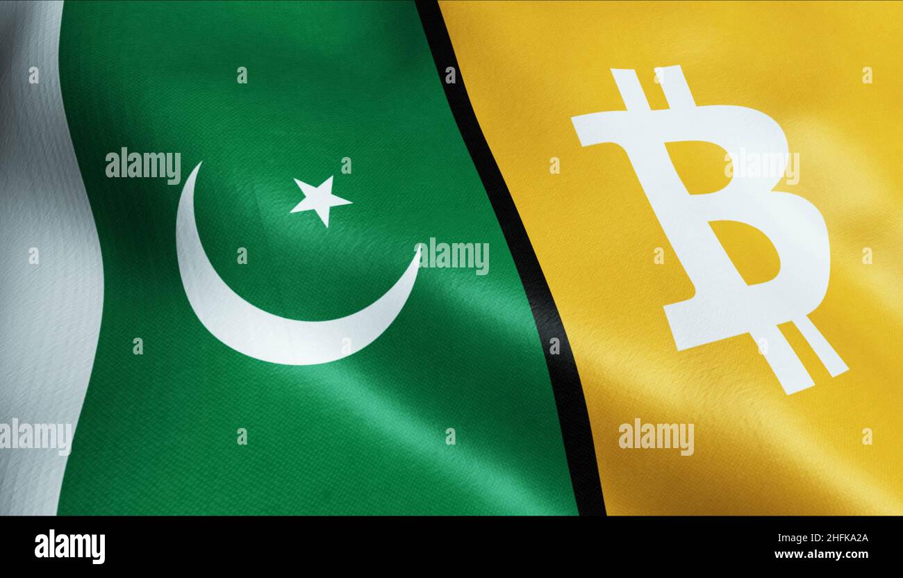 3D Illustration of waving Bitcoin and Pakistan flag Stock Photo - Alamy