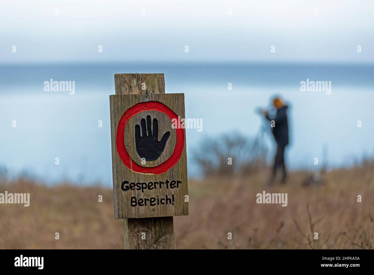 Prohibition sign, nature reserve Geltinger Birk, Falshöft, Schleswig ...