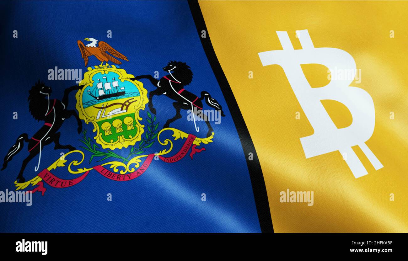 3D Illustration of waving Bitcoin and Pennsylvania flag Stock Photo - Alamy