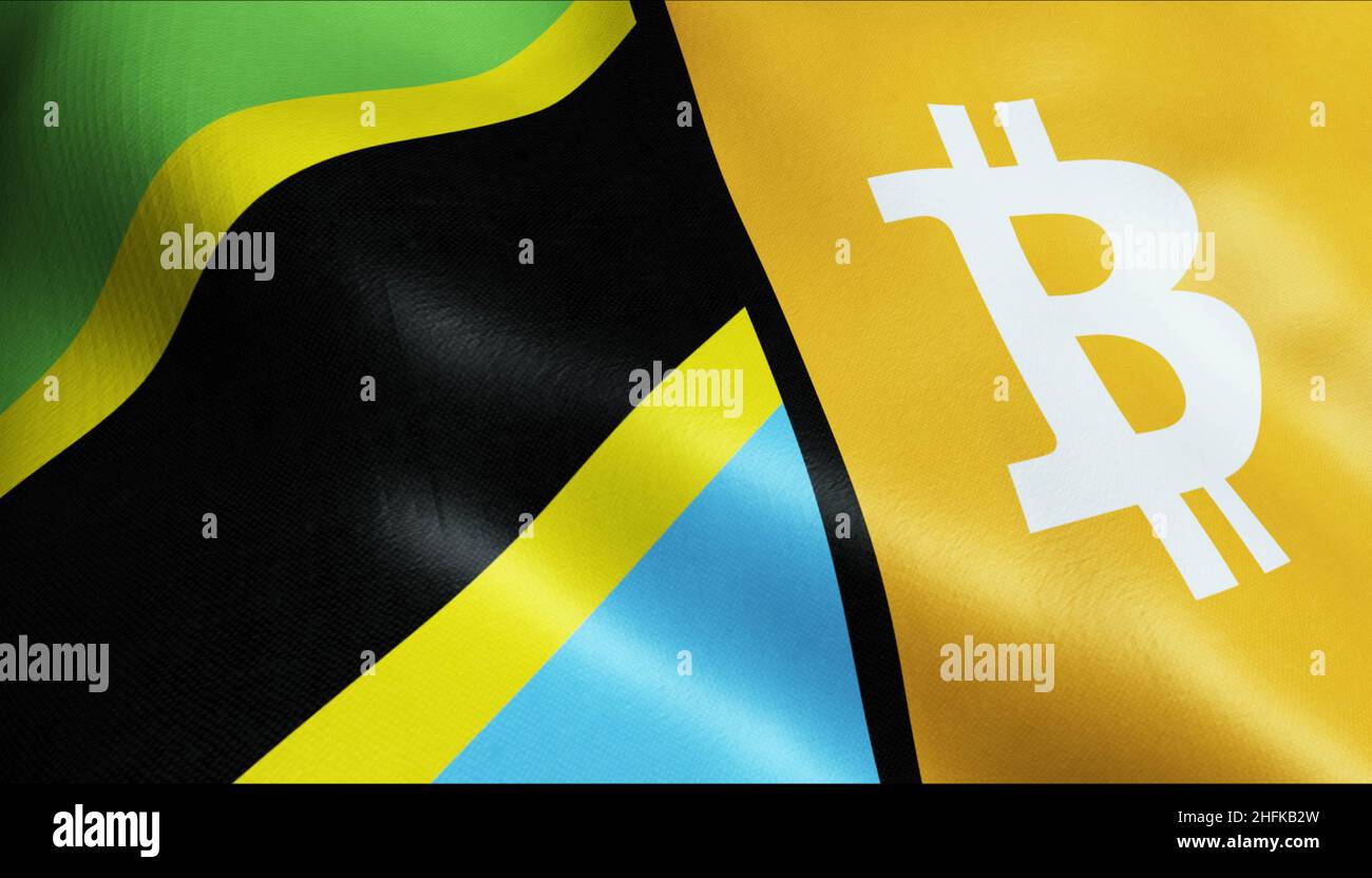 3D Illustration of waving Bitcoin and Tanzania flag Stock Photo - Alamy